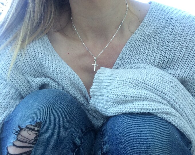 Sterling Silver Cross Necklace Simple Cross Layering - Etsy
