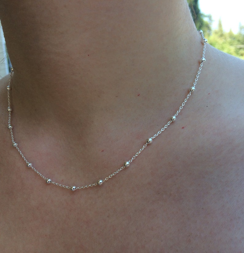 Dainty Bead necklace Sterling silver Bead necklace Layering | Etsy Dainty Bead necklace Sterling silver Bead necklace Layering | Etsy