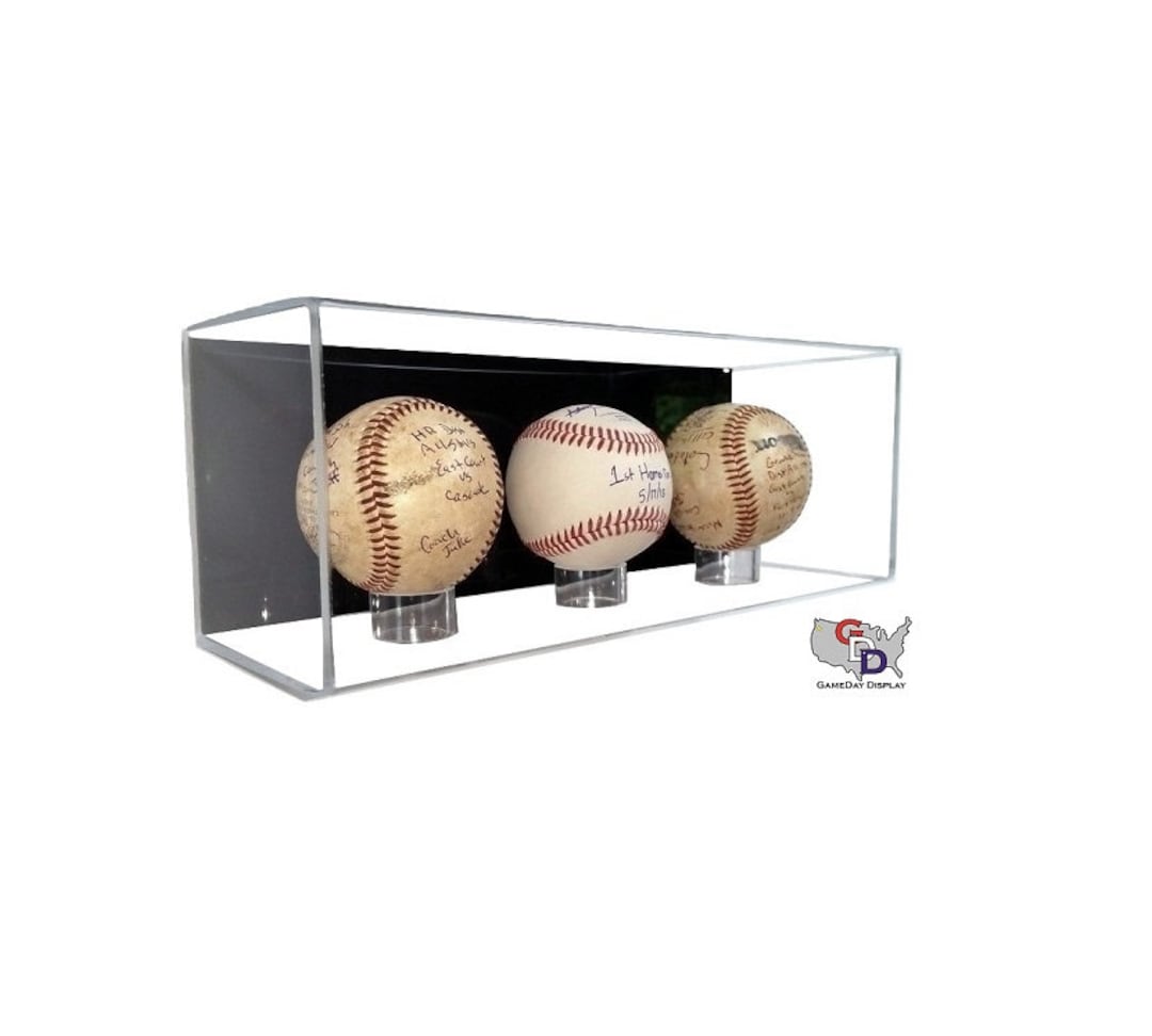 Acrylic Three 3 Triple MLB Baseball Display Case Wall Mounting UV ...