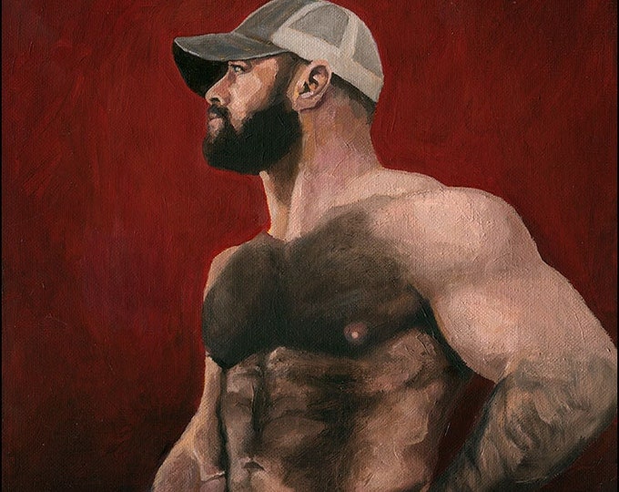 Mann Art Hairy Nude Male Original Oil Painting Gay Vintage Classical