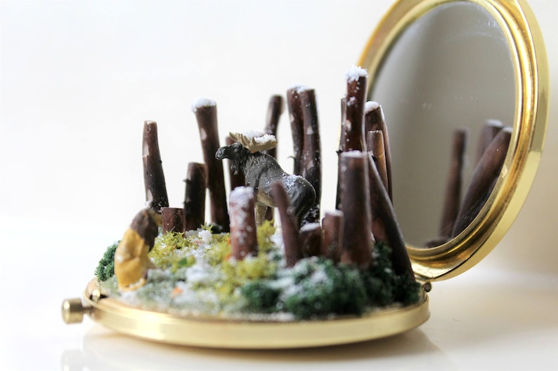 Miniature Moose Diorama Compact Mirror: Fantasy Fairytale Micro World ...