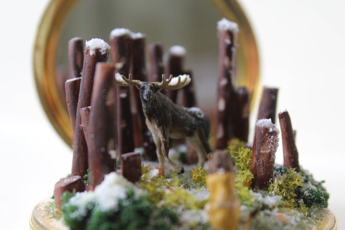 Miniature Moose Diorama Compact Mirror: Fantasy Fairytale Micro World ...