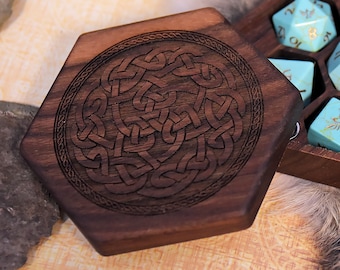 RPG D&D Hex Chest Dice Box - Celtic Knot Art - Mahogany Wood ...