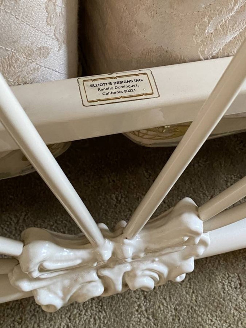 Vintage Elliott’s Design California King Bed Frame: White Iron & Brass ...