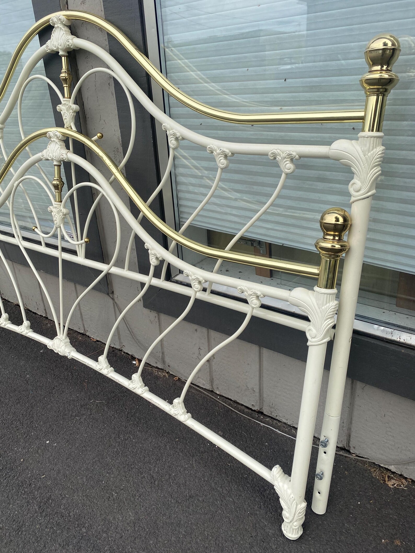 Vintage Elliott’s Design White Enameled Iron King Bed Frame With Brass ...