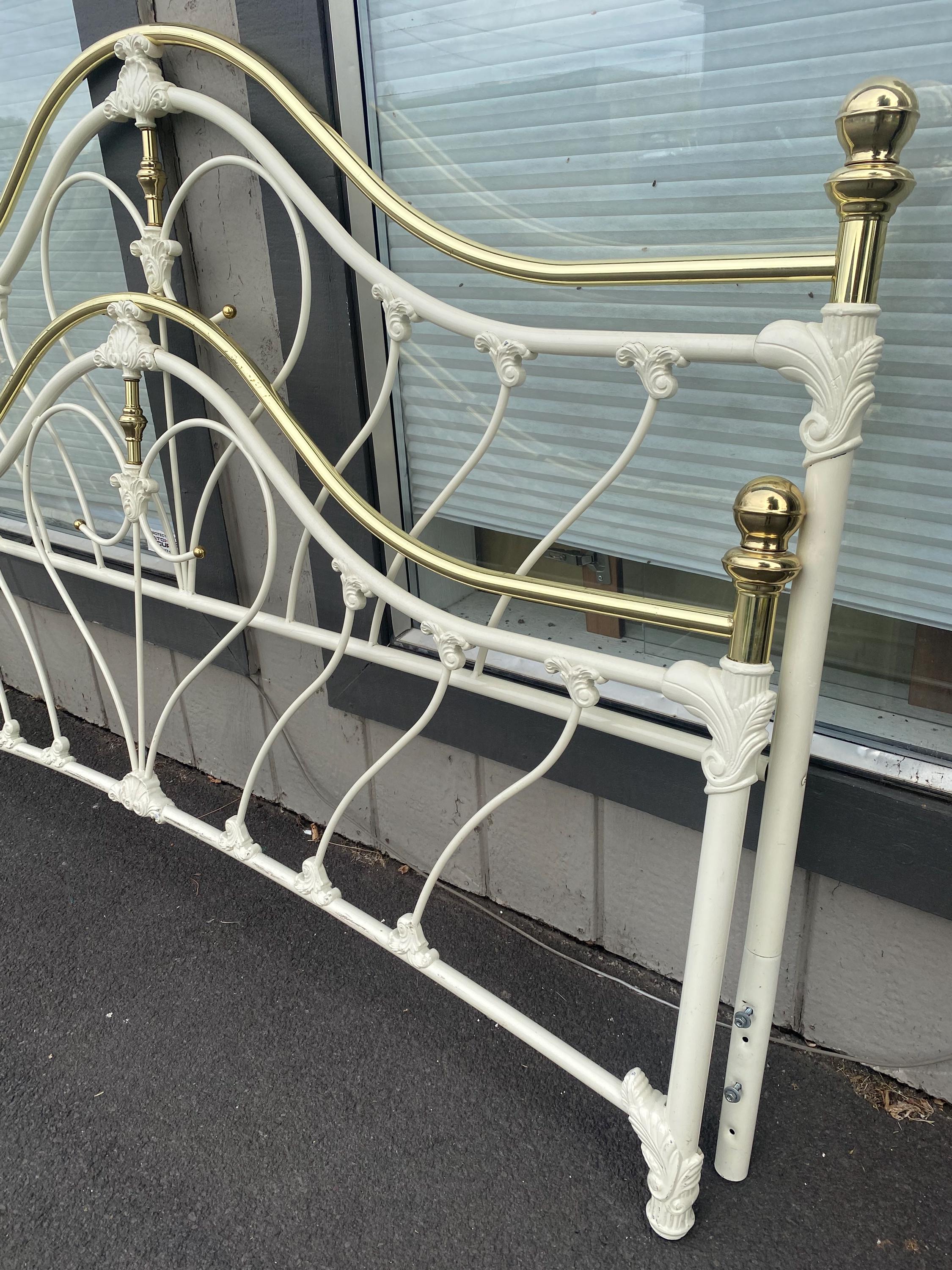 Vintage Elliott’s Design White Enameled Iron King Bed Frame With Brass ...