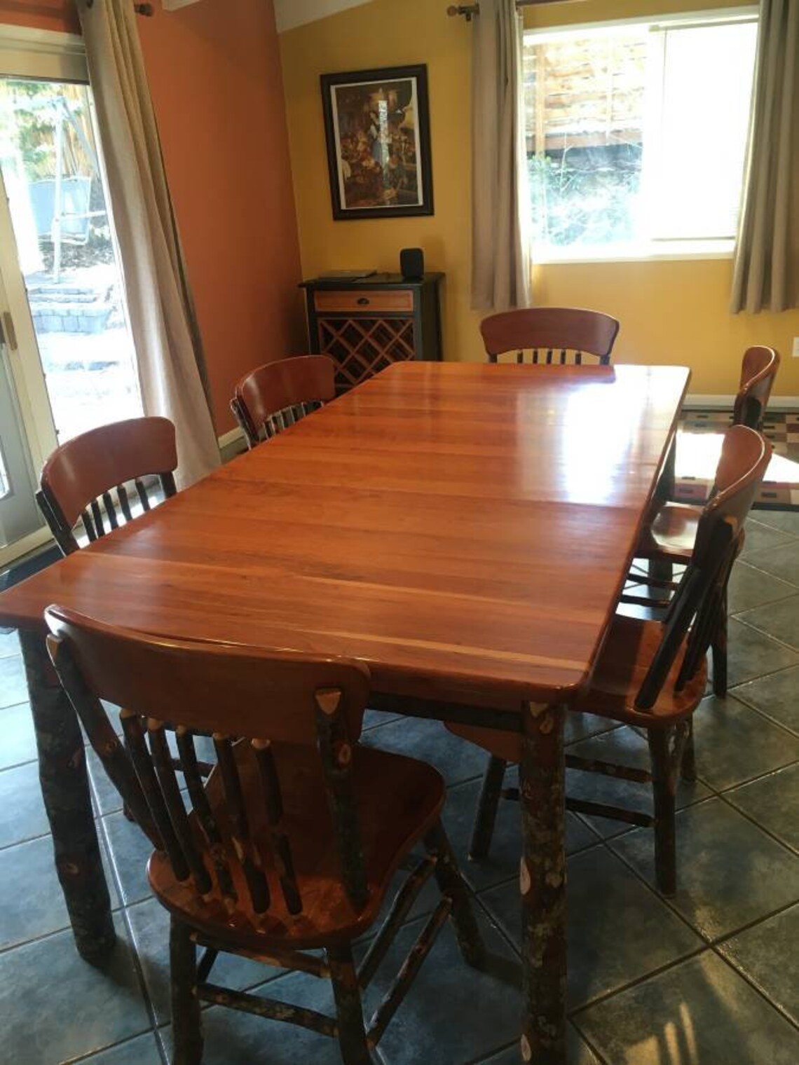 Amish Cherry & Hickory Dining Table With 6 Stickback Chairs - Etsy