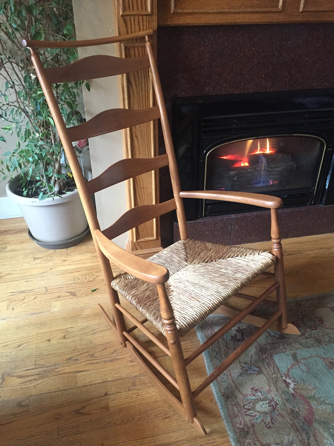 Wooden Maple Shaker Style Rocking Chair With Rush Seat and Shawl Bar - Etsy