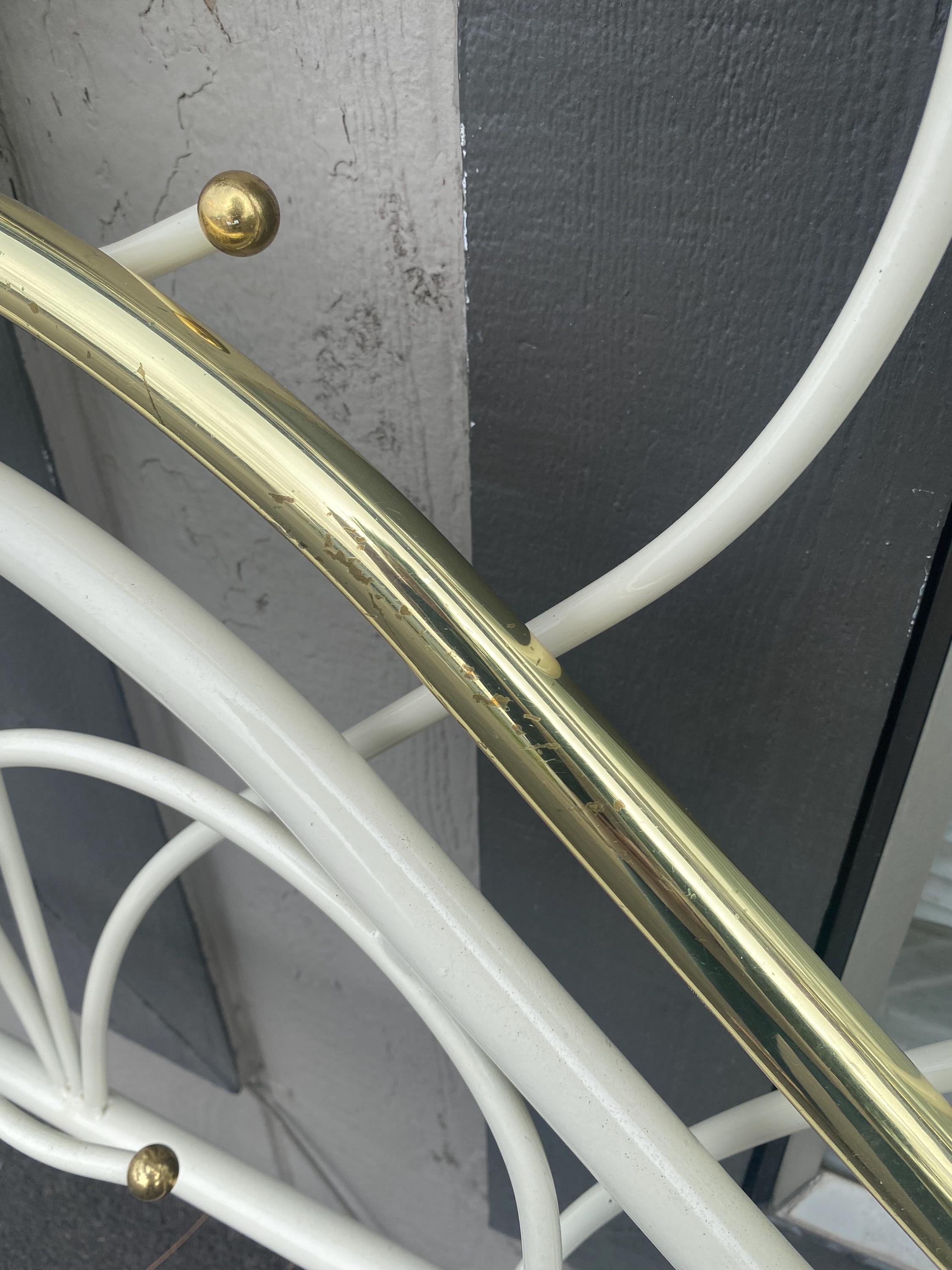 Vintage Elliott’s Design White Enameled Iron King Bed Frame With Brass ...