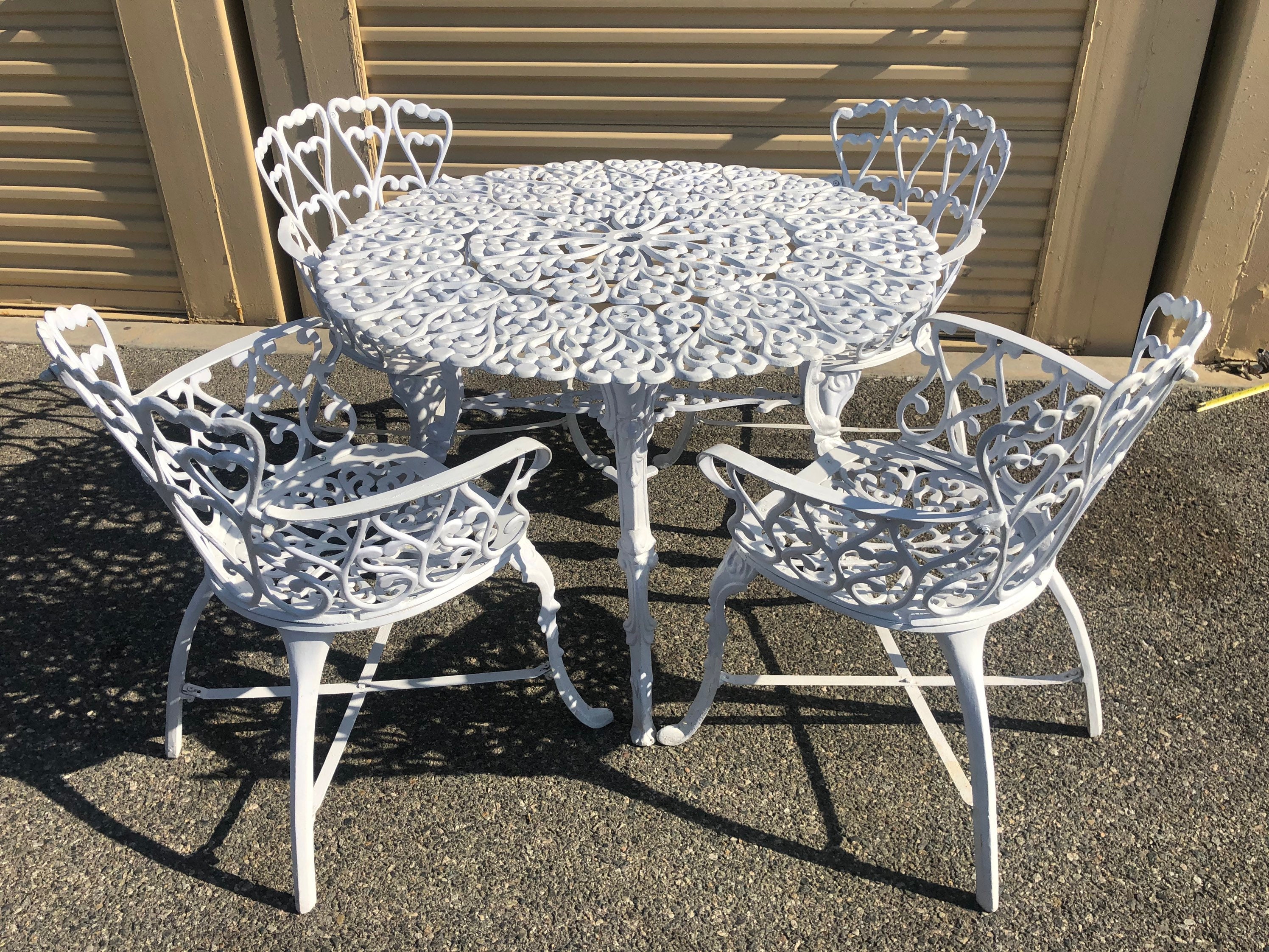 Vintage Victorian Cast Aluminum Patio Dining Set Includes 4 Arm Chairs and Dining Table Etsy
