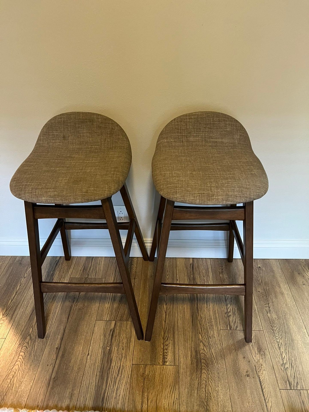 Pair of Reproduction Danish Modern Walnut Counter Height Bar Stools in ...