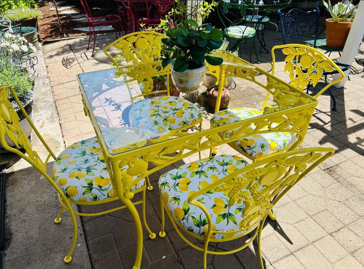 Yellow wrought iron patio furniture store