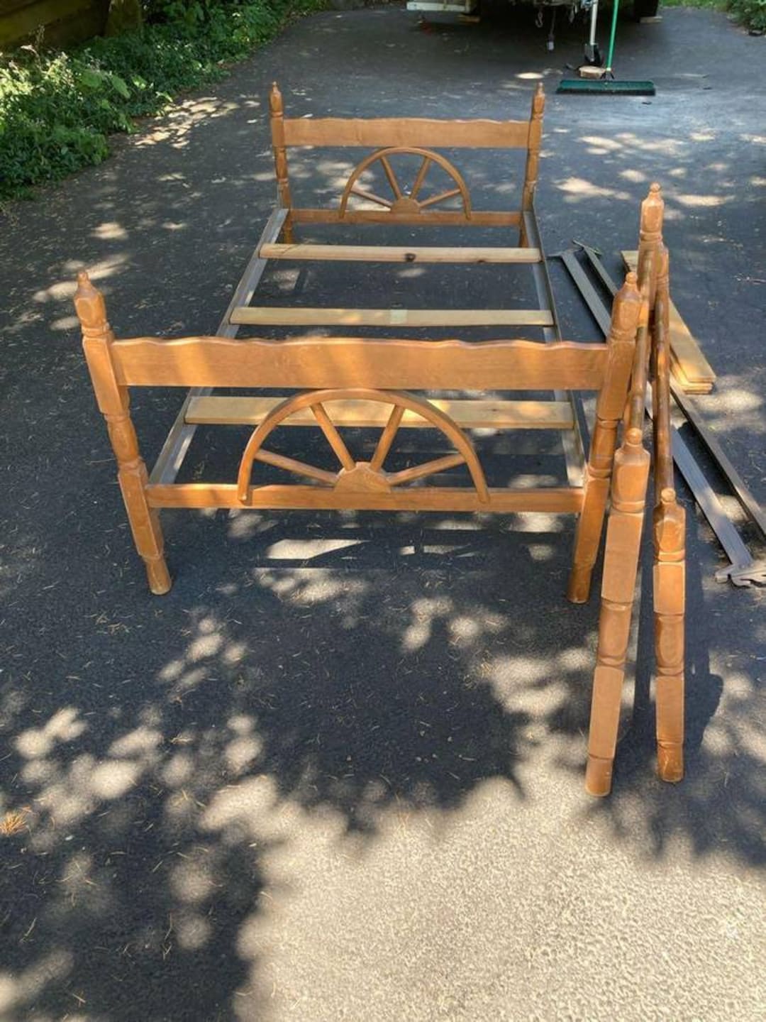 Pair of Twin Wagon Wheel Beds, Turned Post, Head Board, Foot Board (use ...