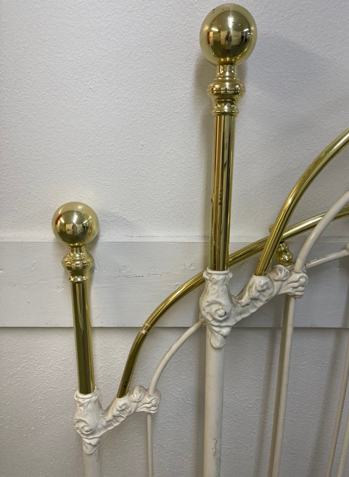 Vintage Elliott’s Design Queen Bed Frame: White Enameled Iron With ...