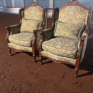 Vintage French Country Wingback Chair: Carved Wood Accent Lounge - Etsy