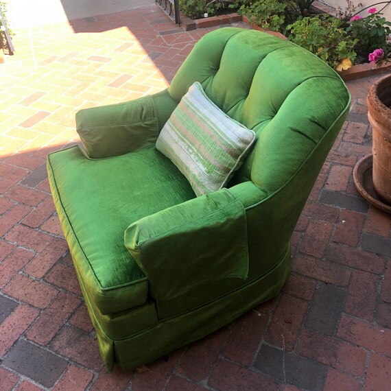Vintage Apple Green Velvet Upholstered Club Chair 2 available Etsy