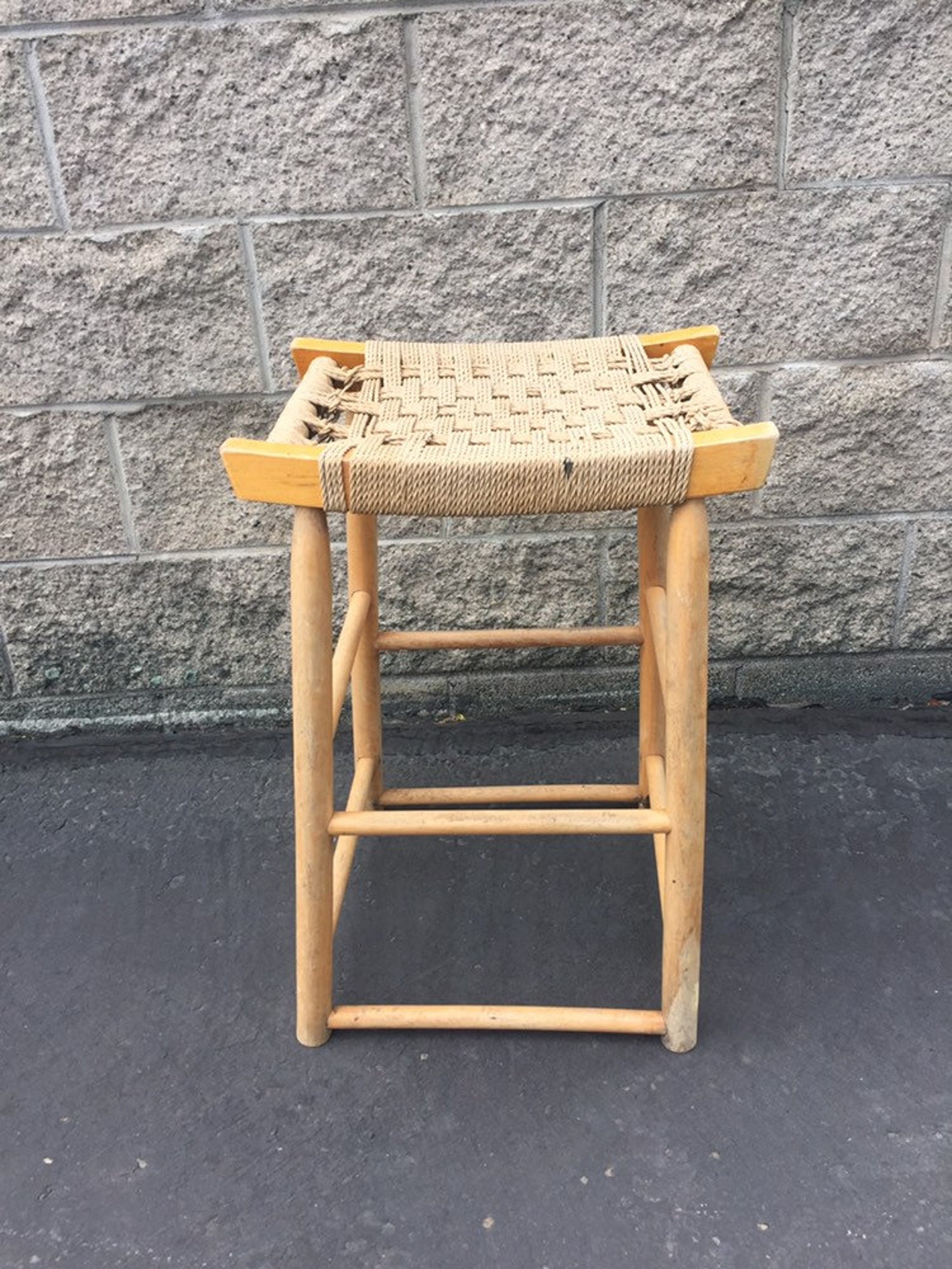 Vintage Danish Modern Maple Bar Stool With Woven Rope Seat Mid - Etsy
