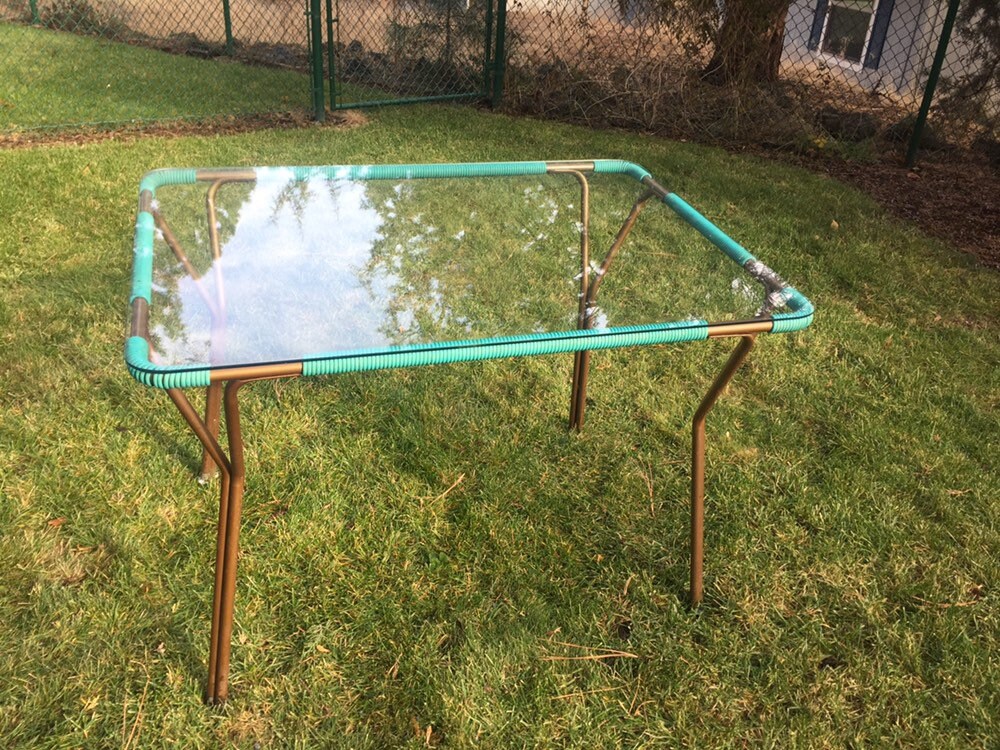 Vintage Aimes Aire Patio Dining Table With Teal Vinyl - Etsy