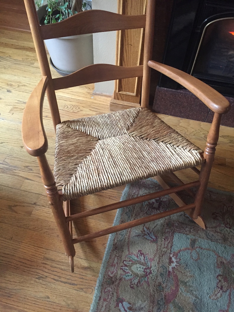 Wooden Maple Shaker Style Rocking Chair With Rush Seat and | Etsy