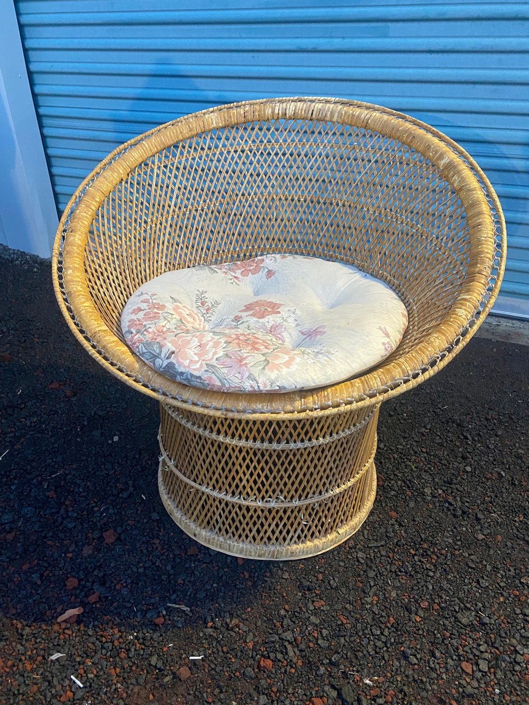Mid Century 70's Wicker Rattan Hoop Chair - Mini Peacock Chair ... - Etsy