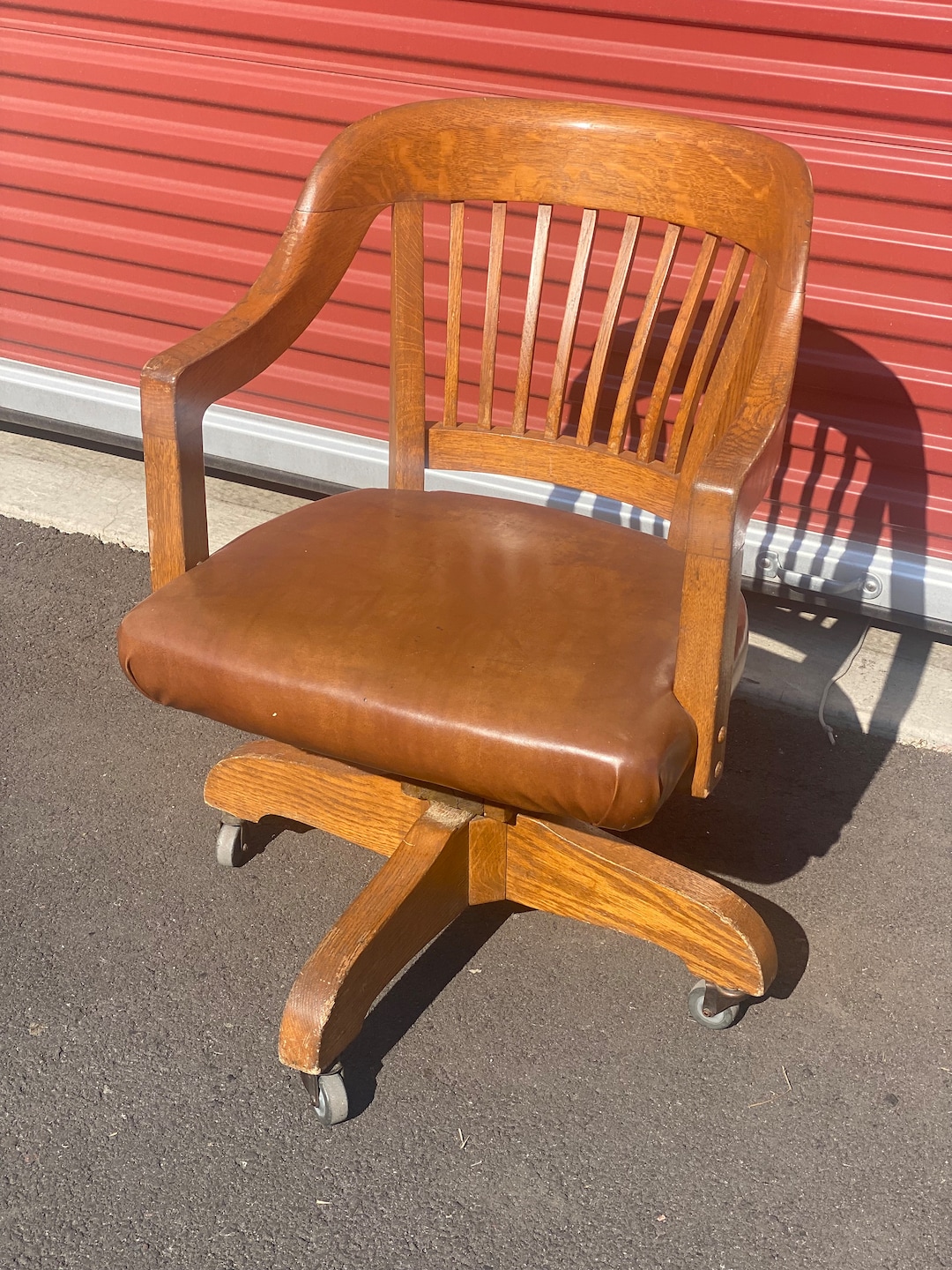 Vintage Solid Oak Banker's Chair: Rolling Swivel Office Chair - Etsy