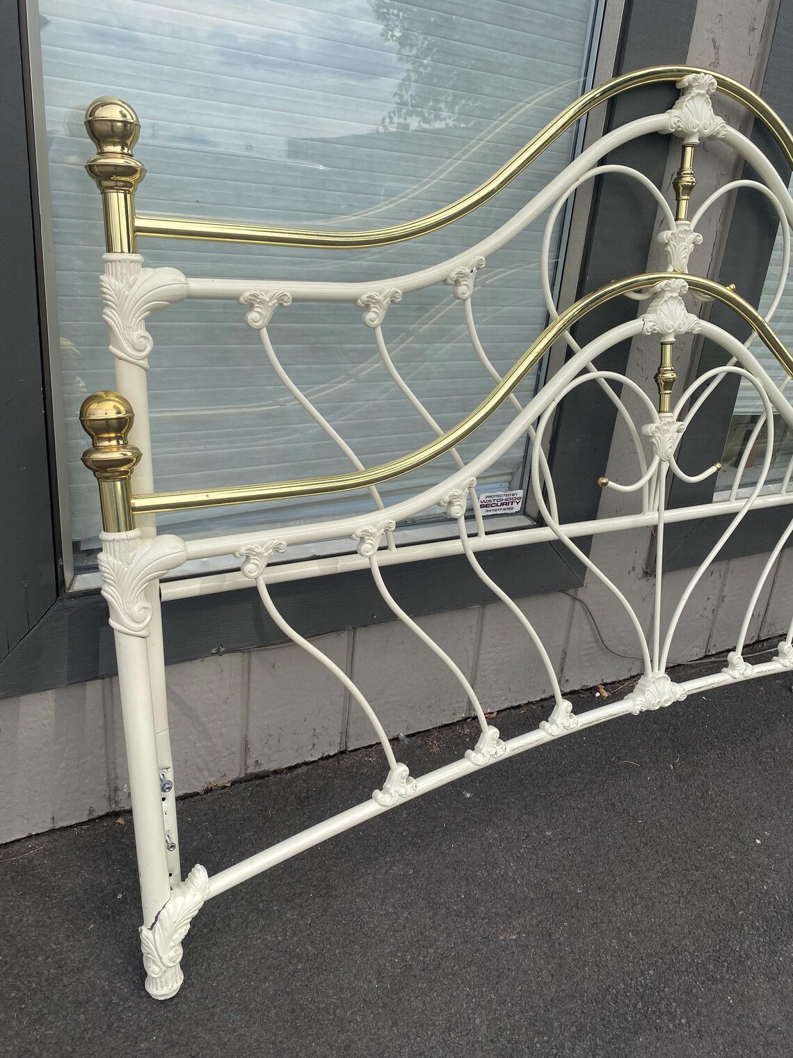 Vintage Elliott’s Design White Enameled Iron King Bed Frame With Brass ...