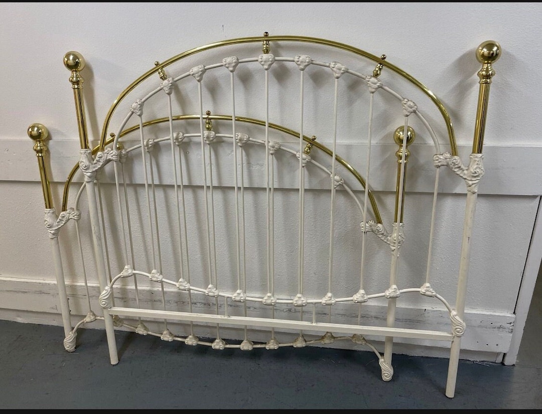 Vintage Elliott’s Design Queen Bed Frame: White Enameled Iron With ...
