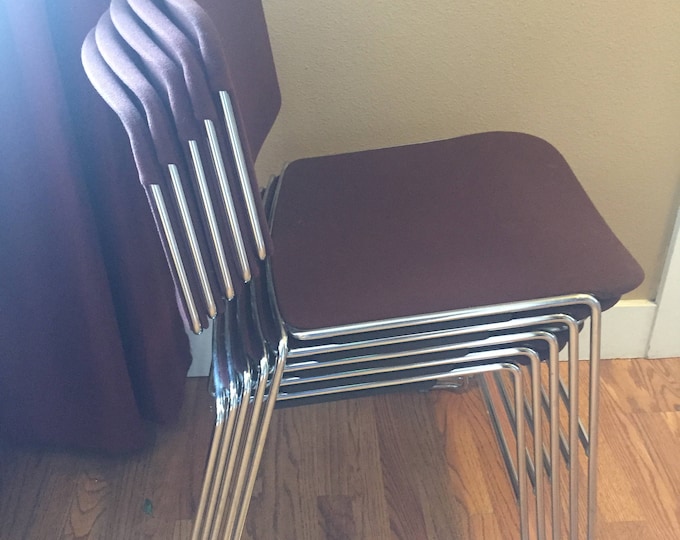 Pair of David Rowland Stacking Chairs 40/4 Walnut and Chrome ...