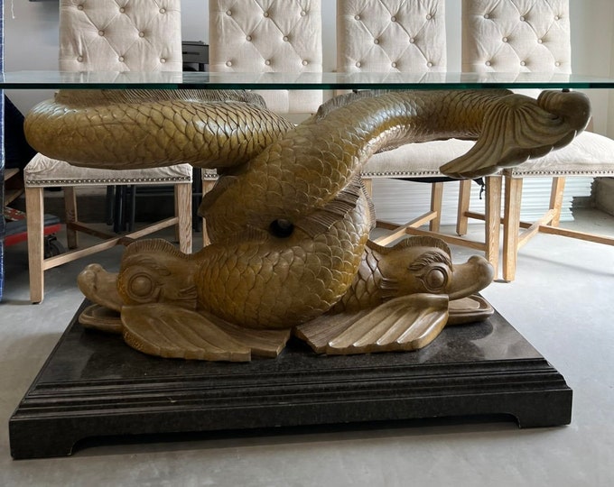Asian Chinoiserie Dolphin Koi Fish Side Table With Drawer | Eclectic ...