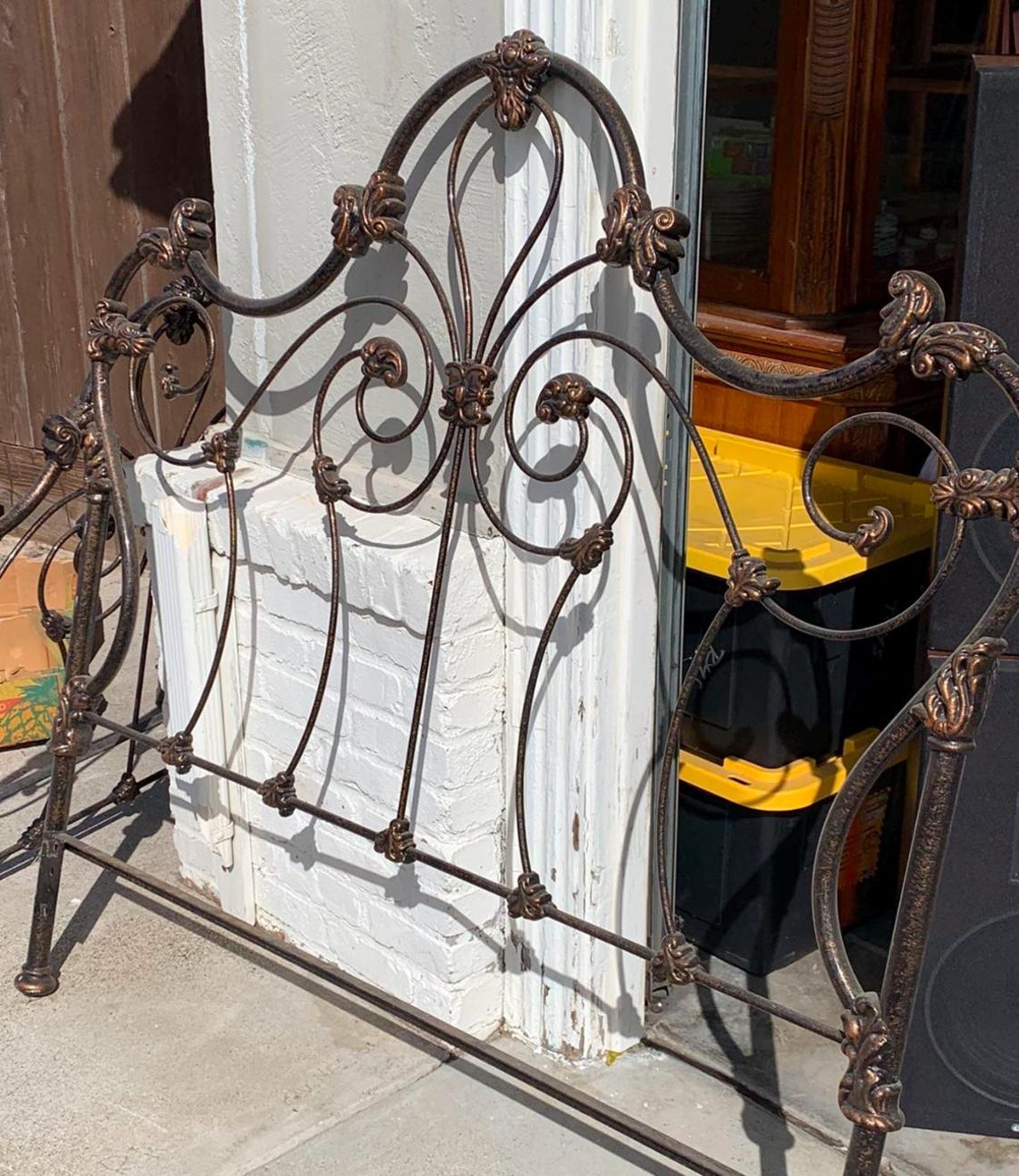 Vintage Elliott’s Design Full Size Iron Bed Frame: Black Copper Enamel ...
