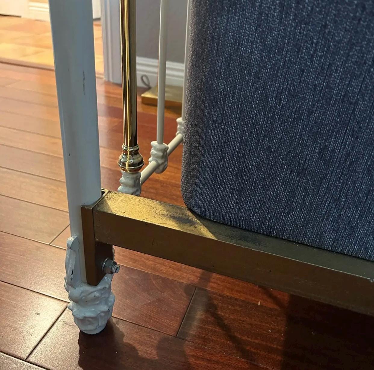 Vintage Elliott's Design Twin Bed Frame: White Enameled Iron With Brass ...