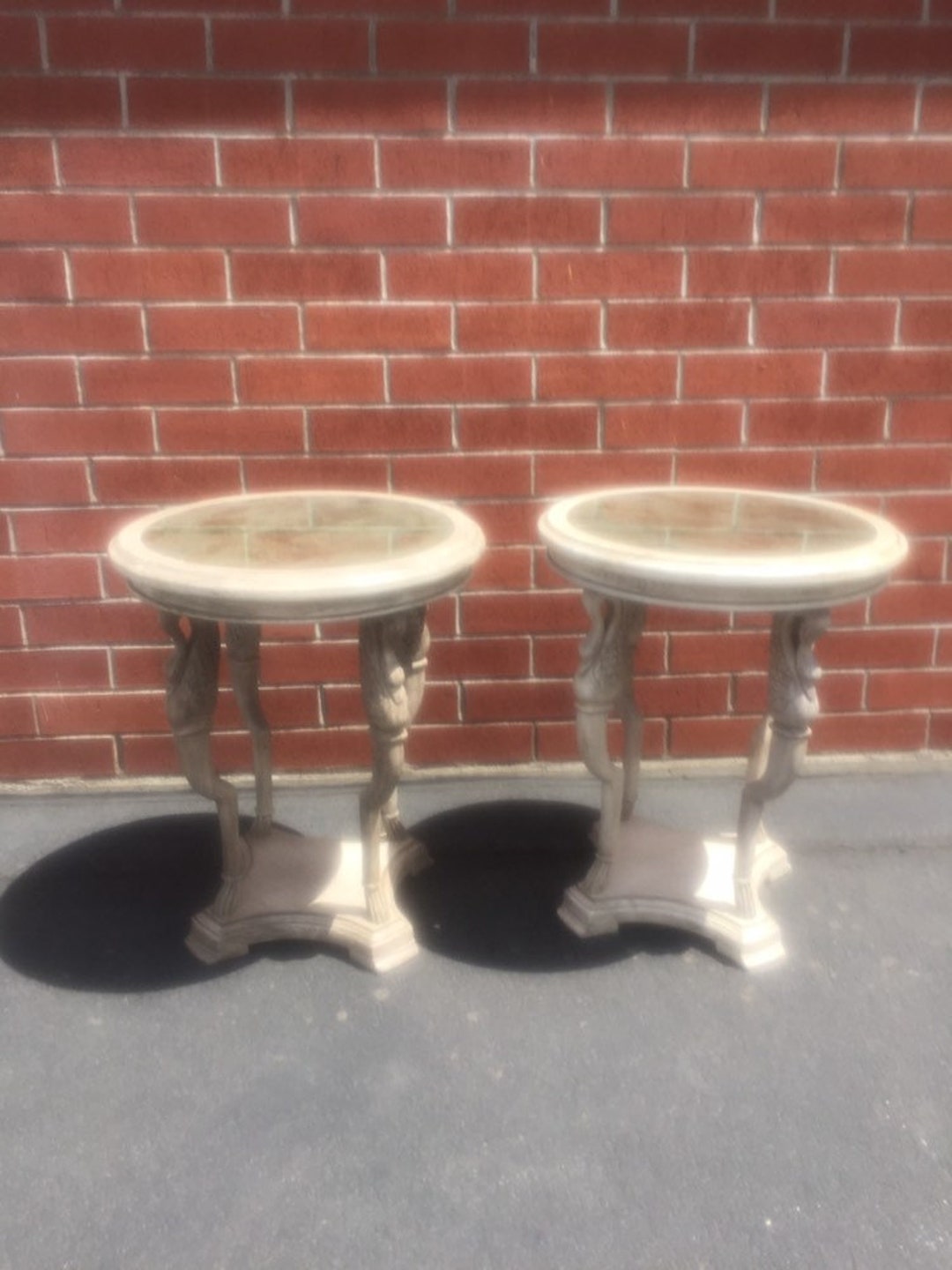 Exceptional Pair of Carved Mahogany Gooseneck Swan Accent Tables With ...