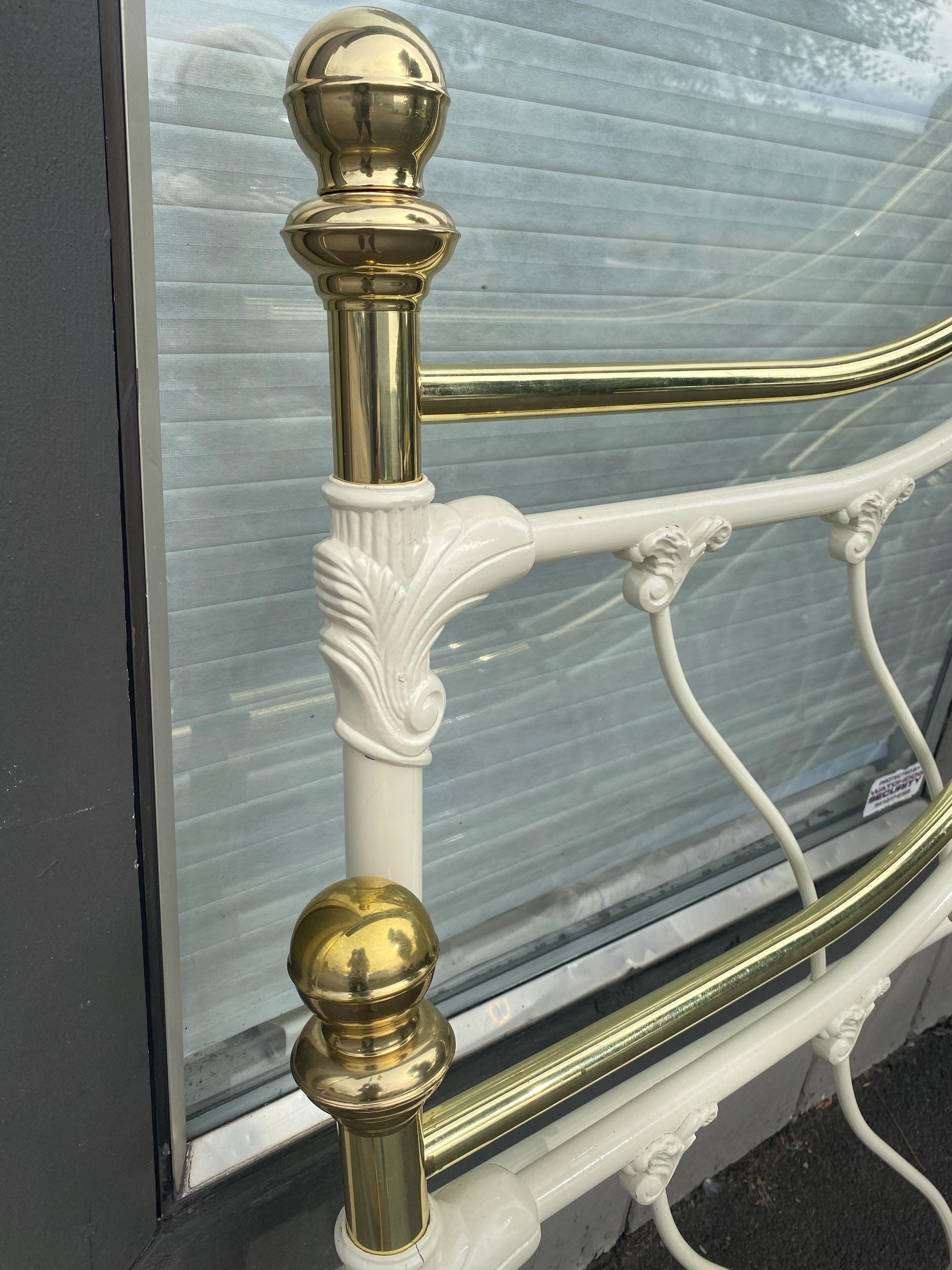 Vintage Elliott’s Design White Enameled Iron King Bed Frame With Brass ...
