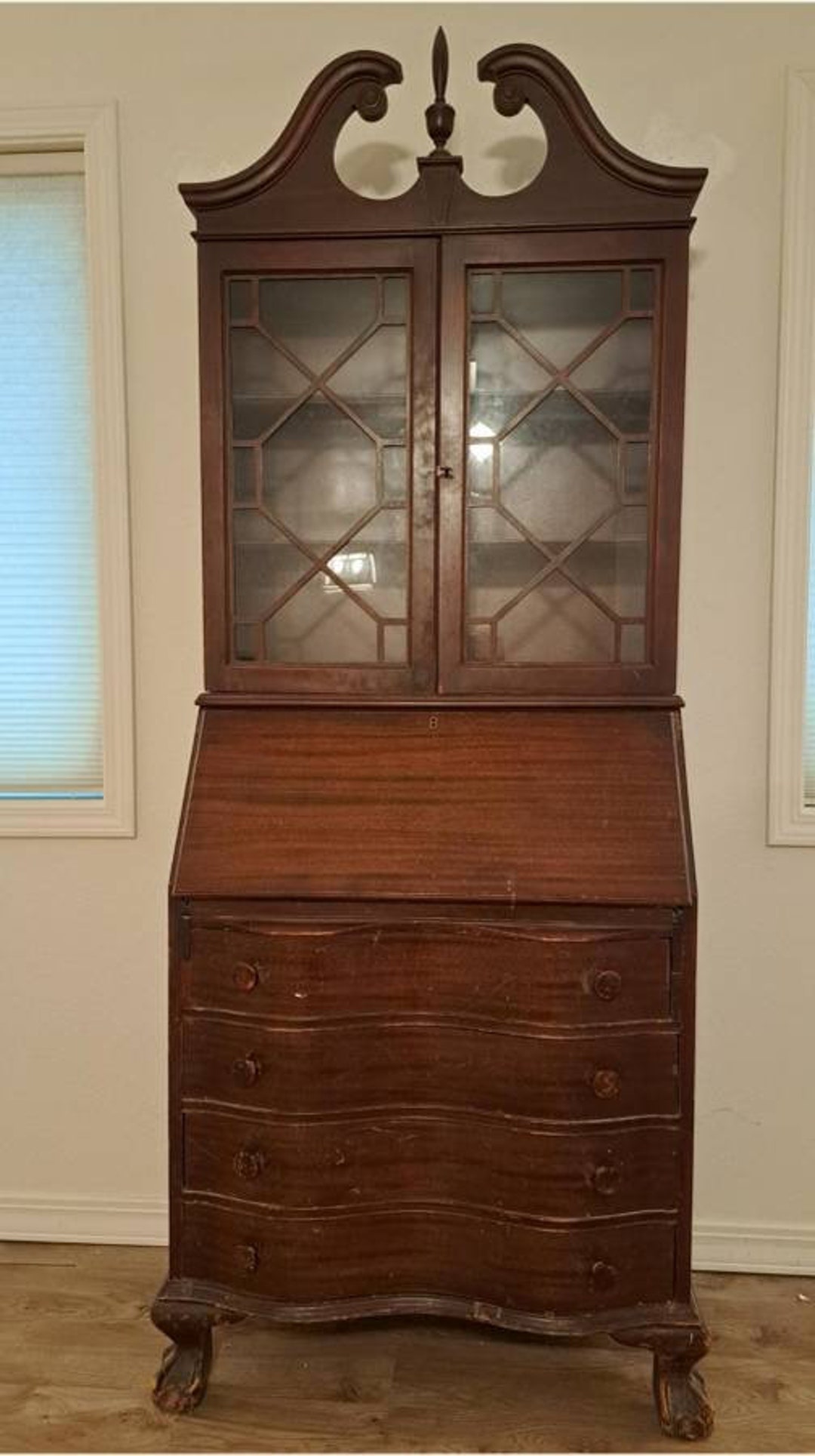 Antique Walnut Serpentine Secretary Desk Chippendale Style Bookcase - Etsy