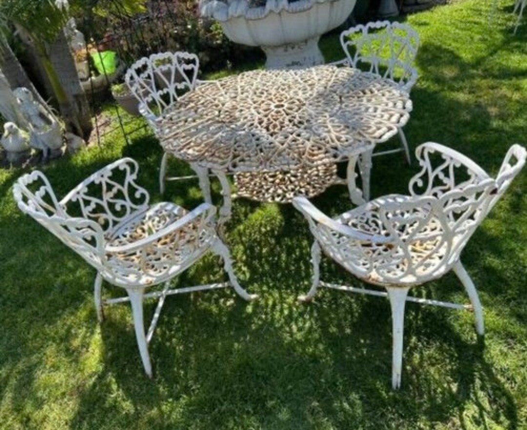 Vintage Victorian Cast Iron Patio Dining Set Includes 4 Arm Chairs and ...