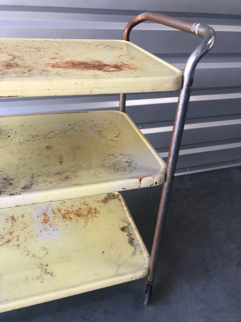Vintage Cosco Yellow Metal Rolling Cart: 3-tier Industrial Bar Cart - Etsy