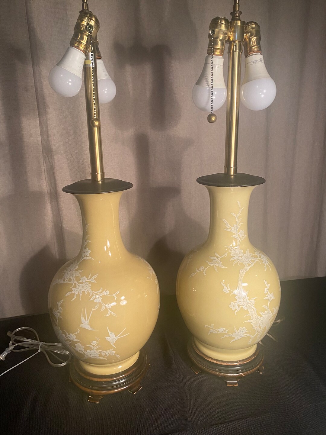 Pair of Vintage Marbro Yellow and White Asian Vase Lamps - Etsy