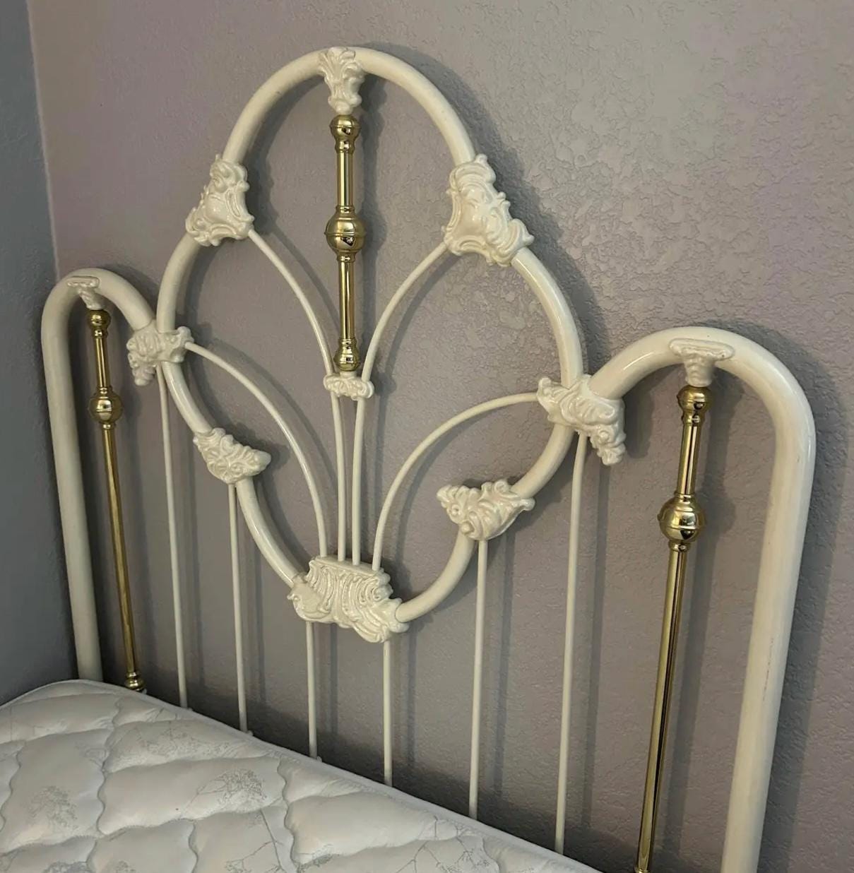 Vintage Elliott's Design Twin Bed Frame: White Enameled Iron With Brass ...