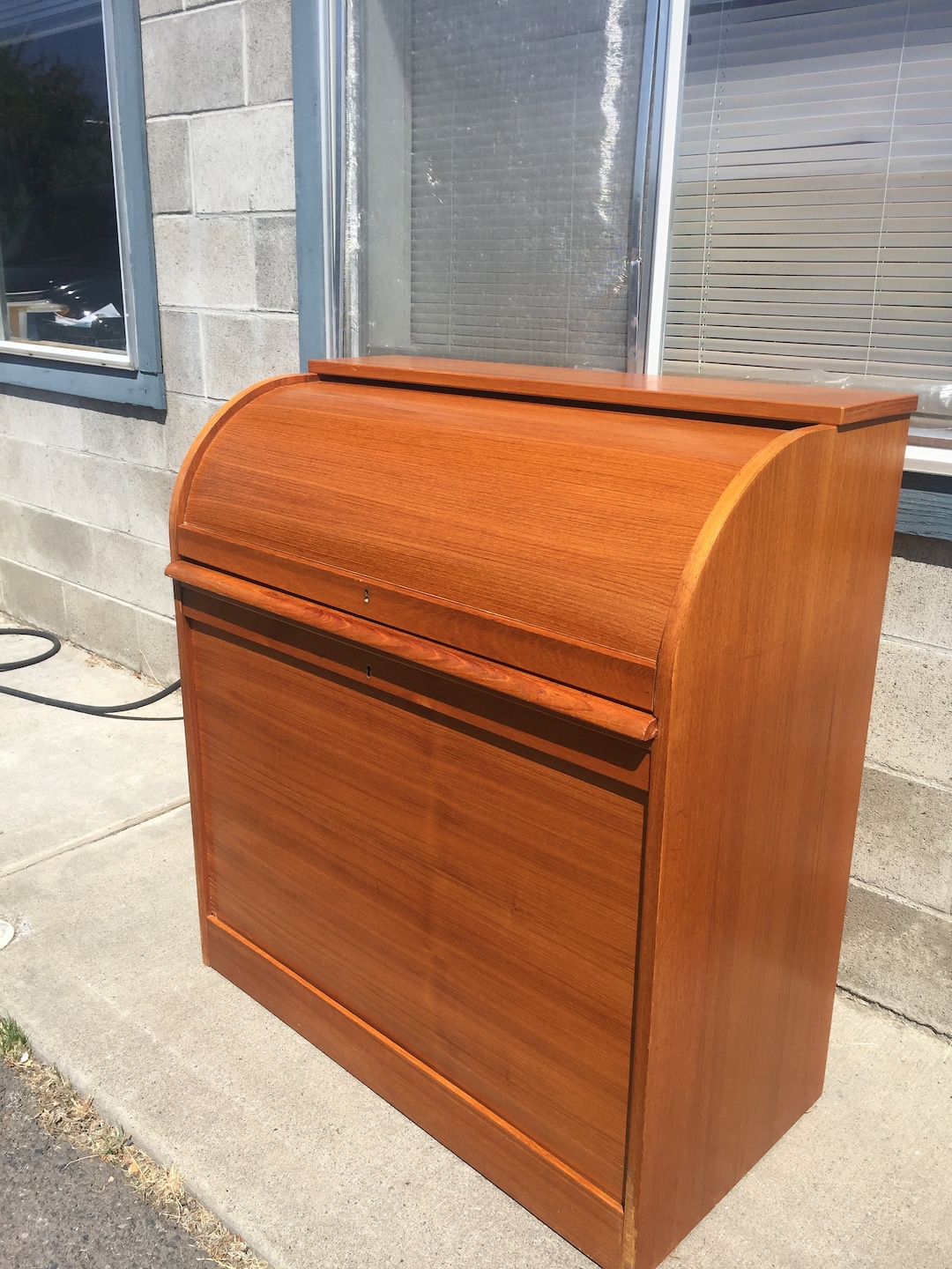 Mid Century Modern Danish Teak Roll Top Desk With File Cabinet - Etsy