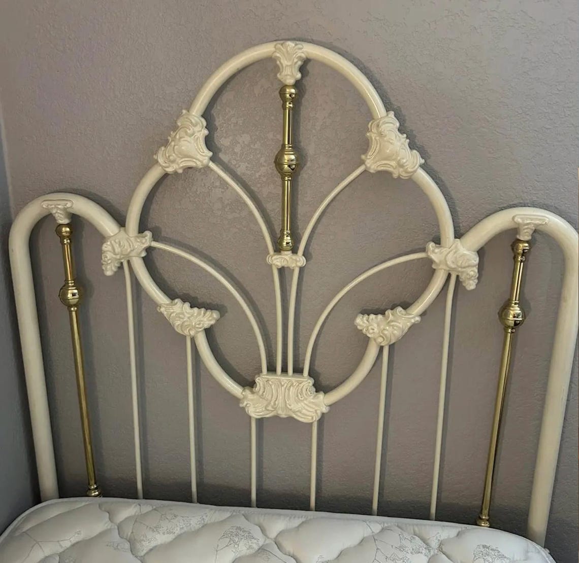 Vintage Elliott's Design Twin Bed Frame: White Enameled Iron With Brass ...