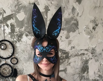 Rabbit maskLeather bunny mask rabbit mask party mask bdsm | Etsy