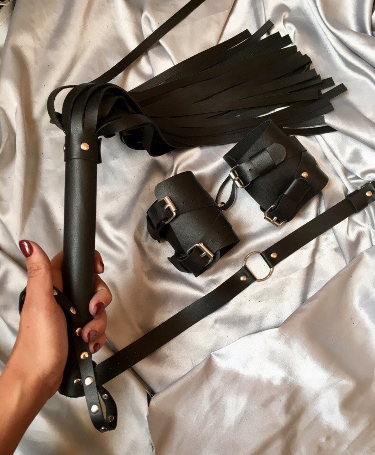 Set Leather Whip Bdsm Toys Leather Whip Flogger Bdsm Etsy