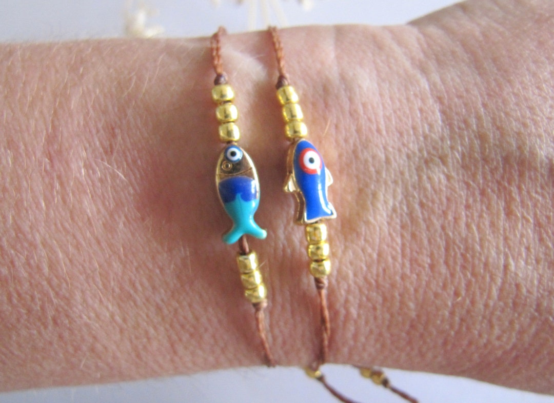 Friendship Bracelets Fish Blue/ Bracelets With Enamel Pearl Fish ...