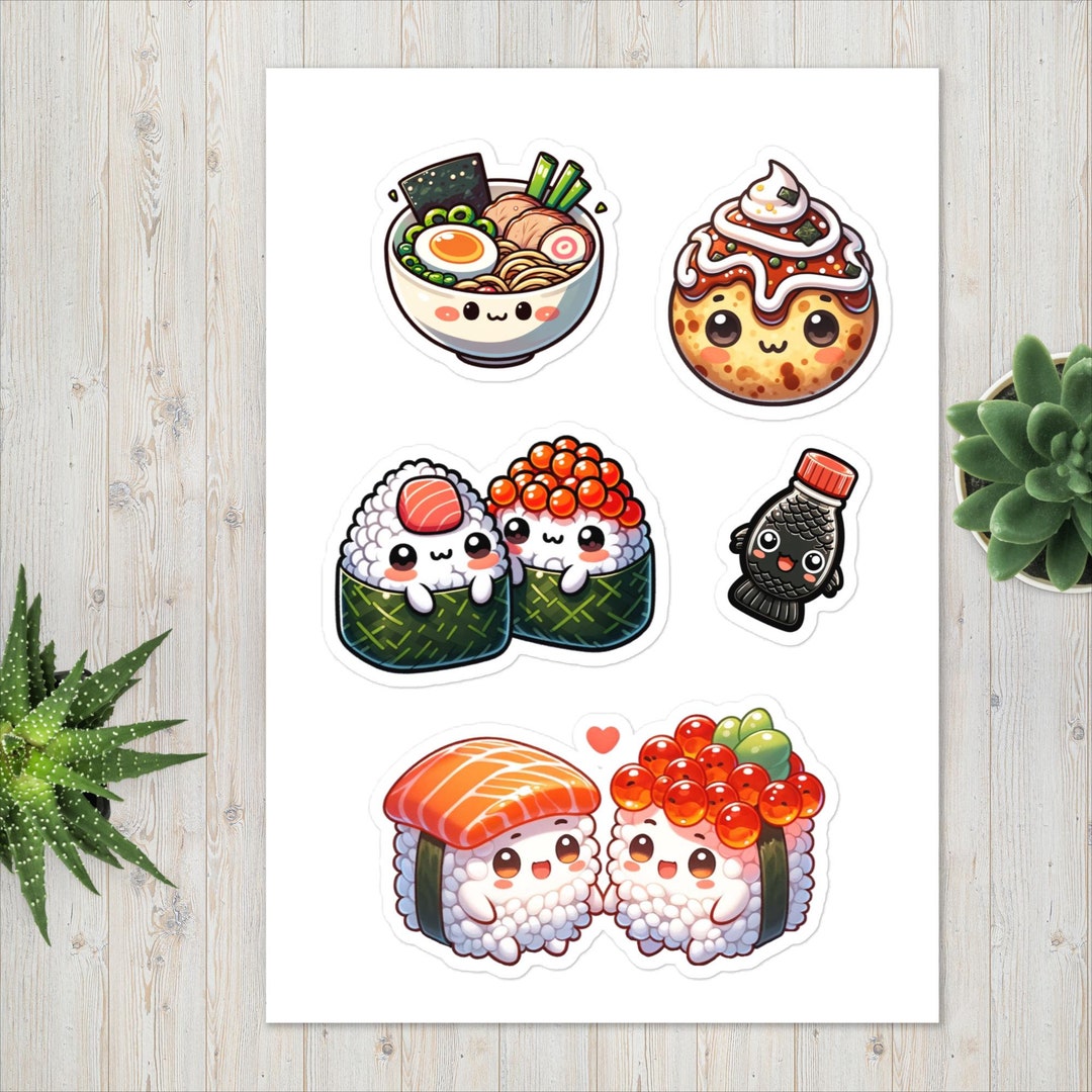 Japanese Food Stickers Sushi Lovers , Onigiri Couple, Soy Sauce, Ramen ...