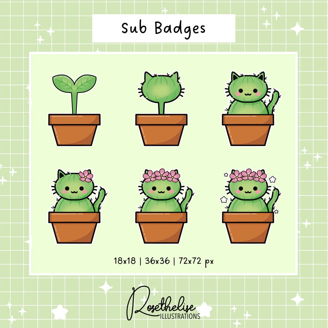 Cactus Cat Twitch Sub Badges 6pc Set Instant Download - Etsy