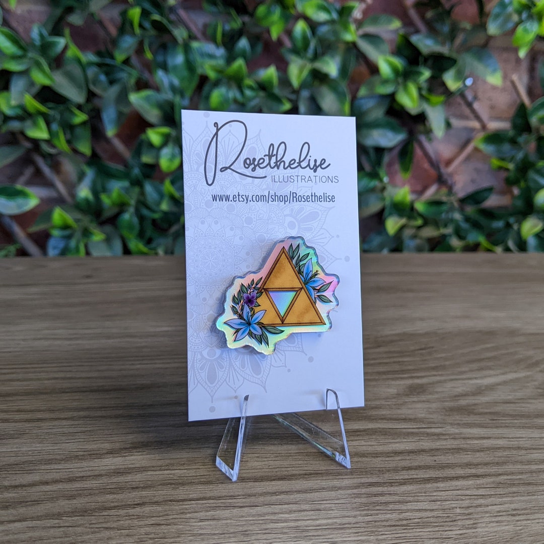 Floral Triforce Holographic Pin - Etsy