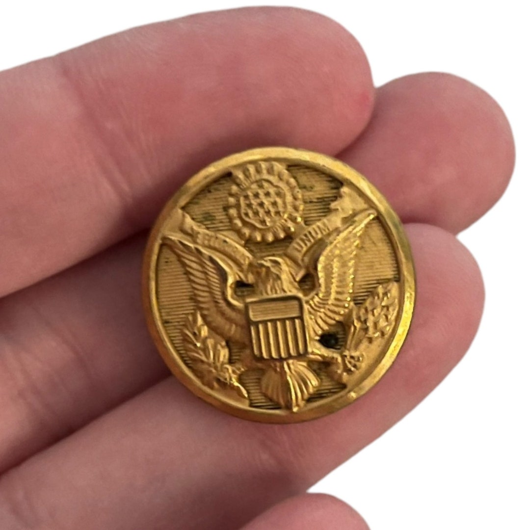 Vintage WB Co Button Military USA EAGLE Metal Button Shank Navy Gold 1 ...