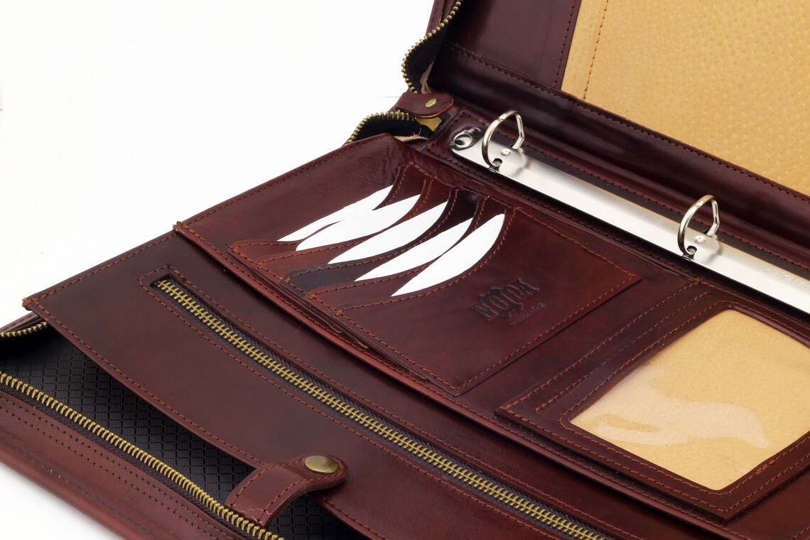 Italian Leather Folder, Zipped Business Portfolio, Leather 3 Ring ...
