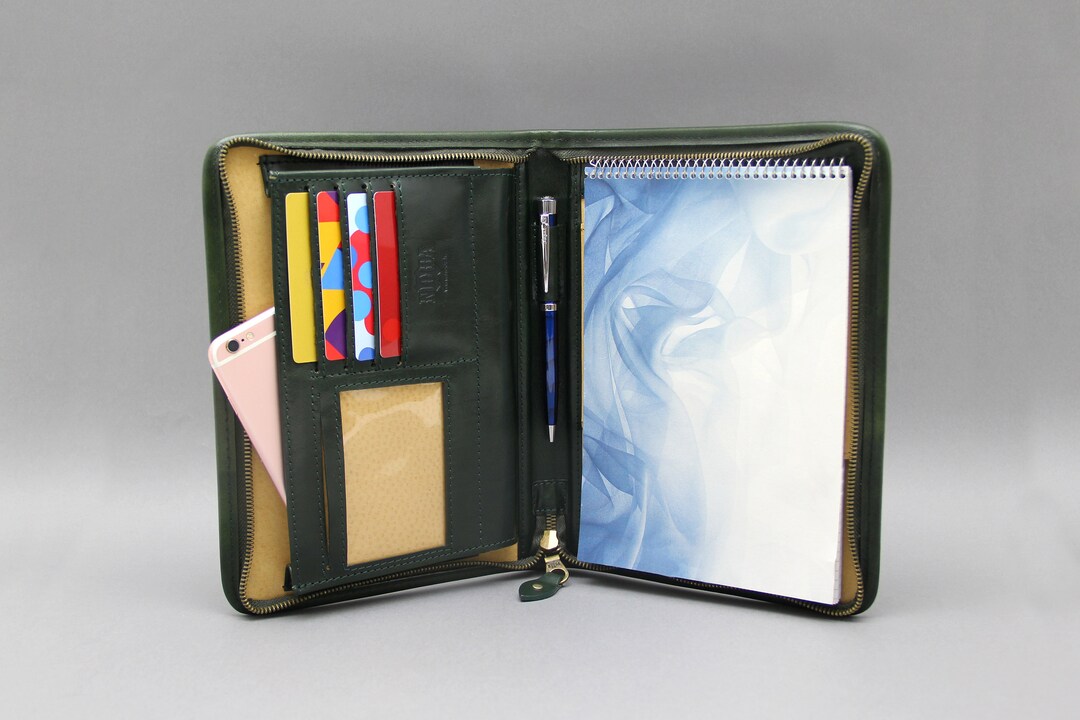Noda - A5 Leather Compendium, Full Leather, Multiple Pockets, Zip ...