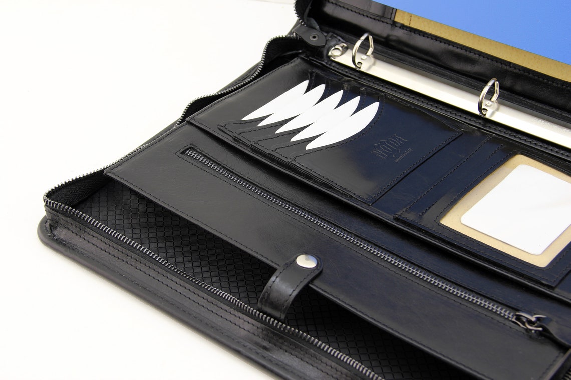 Personalized Leather Folder Zippered portfolio A4 3 ring | Etsy